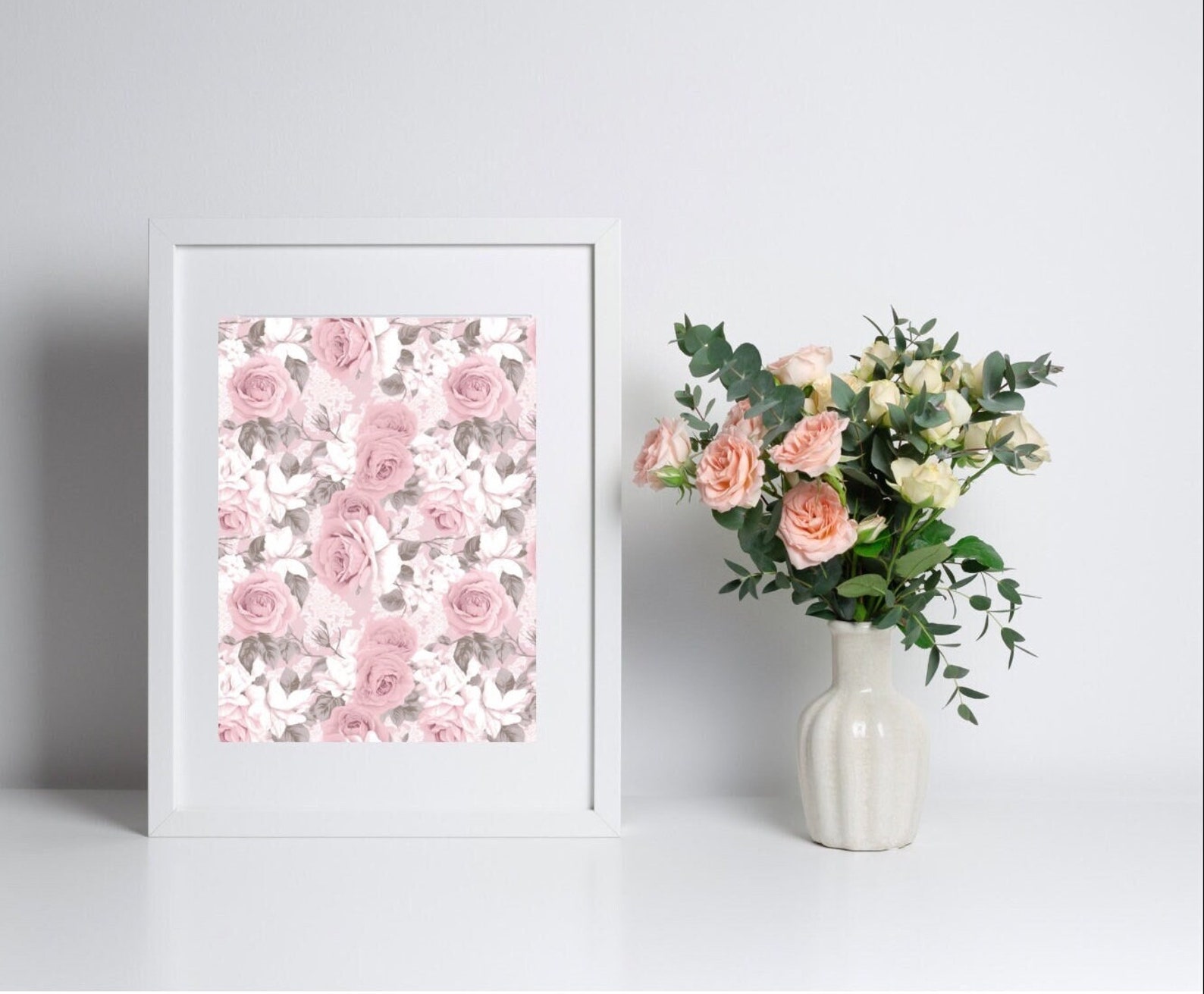 Coquette Room Decor, Pink Roses Wall Art, Vintage Roses Art, Shabby ...