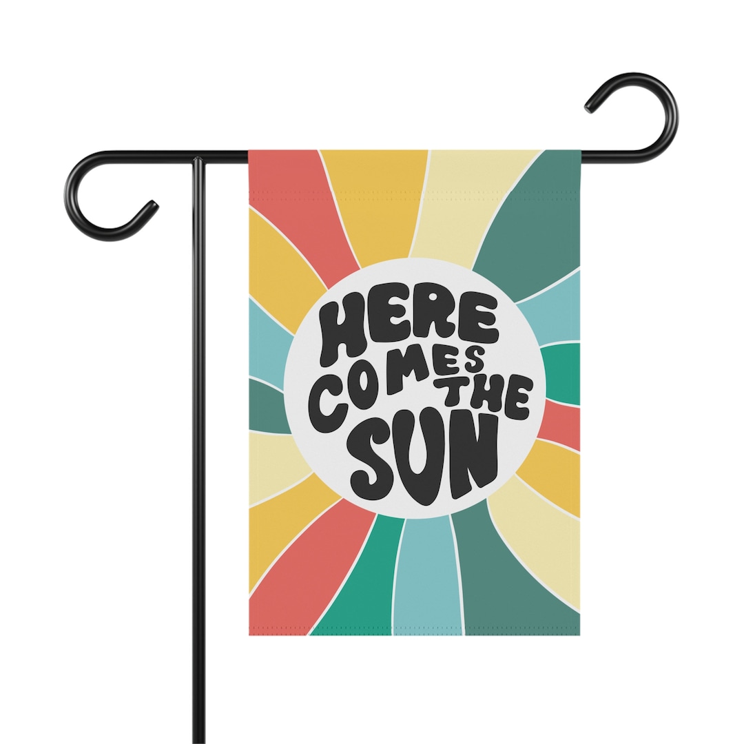 Here Comes the Sun Flag, Bright Retro Garden Flag, Hippie Style Rainbow ...