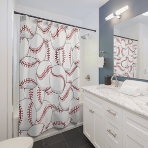 Vintage Baseball Shower Curtain, Baseball Bathroom Decor, Baseball ...
