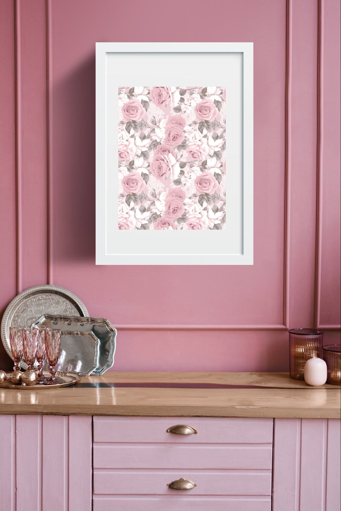 Coquette Room Decor, Pink Roses Wall Art, Vintage Roses Art, Shabby ...