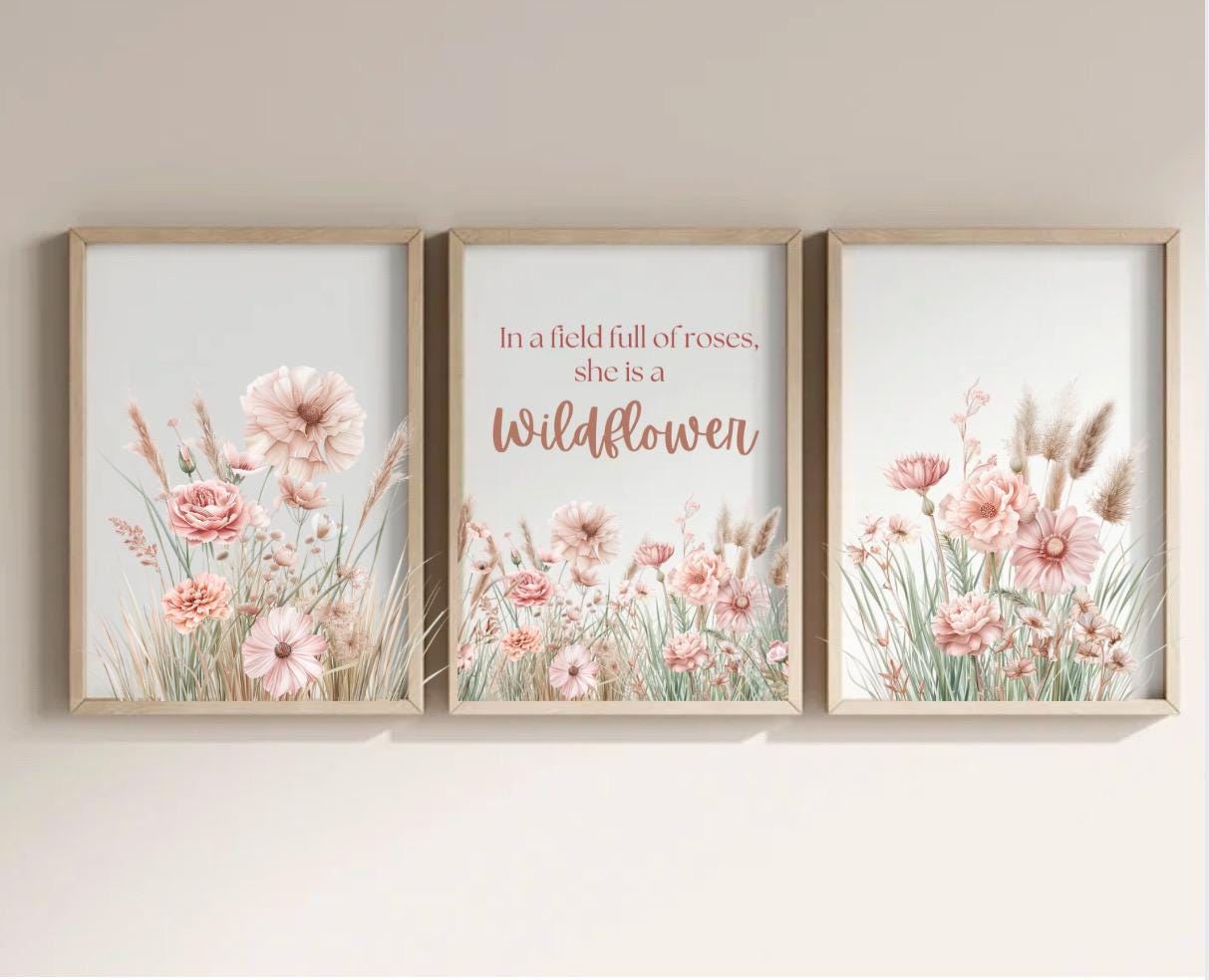Vertical Wildflower Poster, Girls Room Decor, Nursery Wall Art, Matte ...