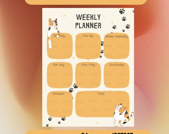 Printable Weekly Planner, Instant Download PDF, A4/US Letter, Cat ...