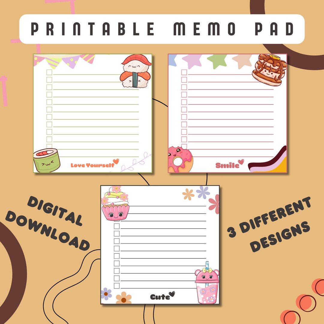 Memo Notes Printable, Note Pad Digital Download, Cute Printable Notepad ...