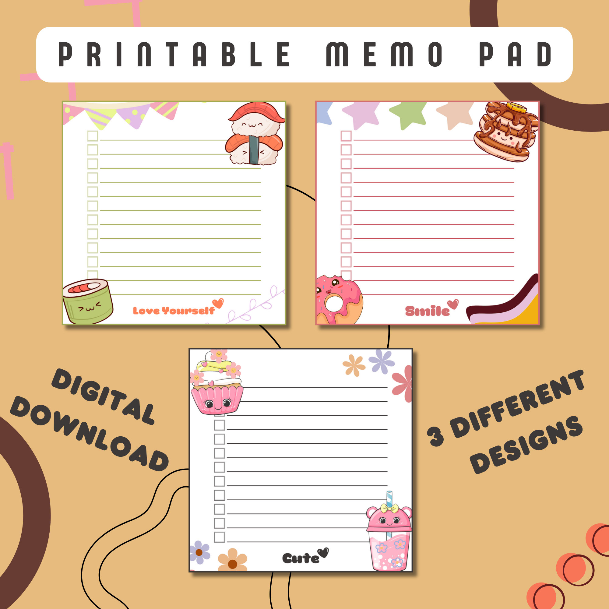 Memo Notes Printable, Note Pad Digital Download, Cute Printable Notepad ...