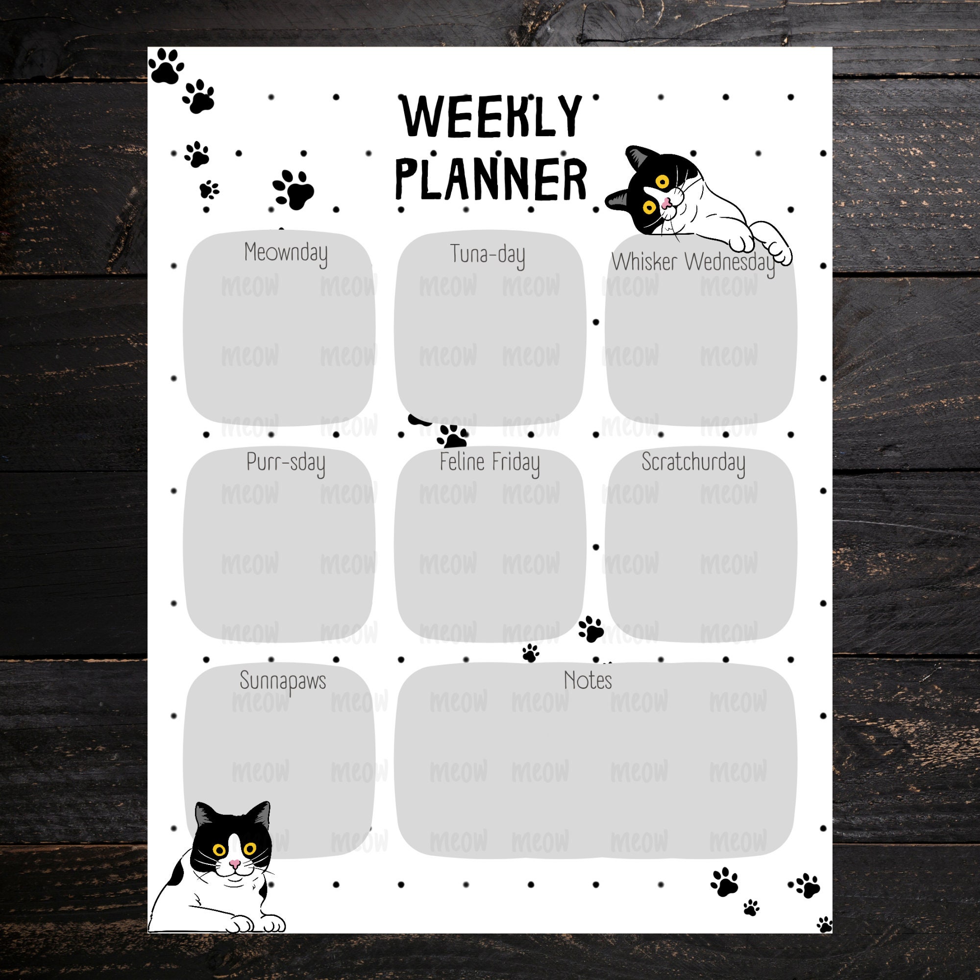 Printable Weekly Planner, Instant Download PDF, A4/US Letter, Cat ...