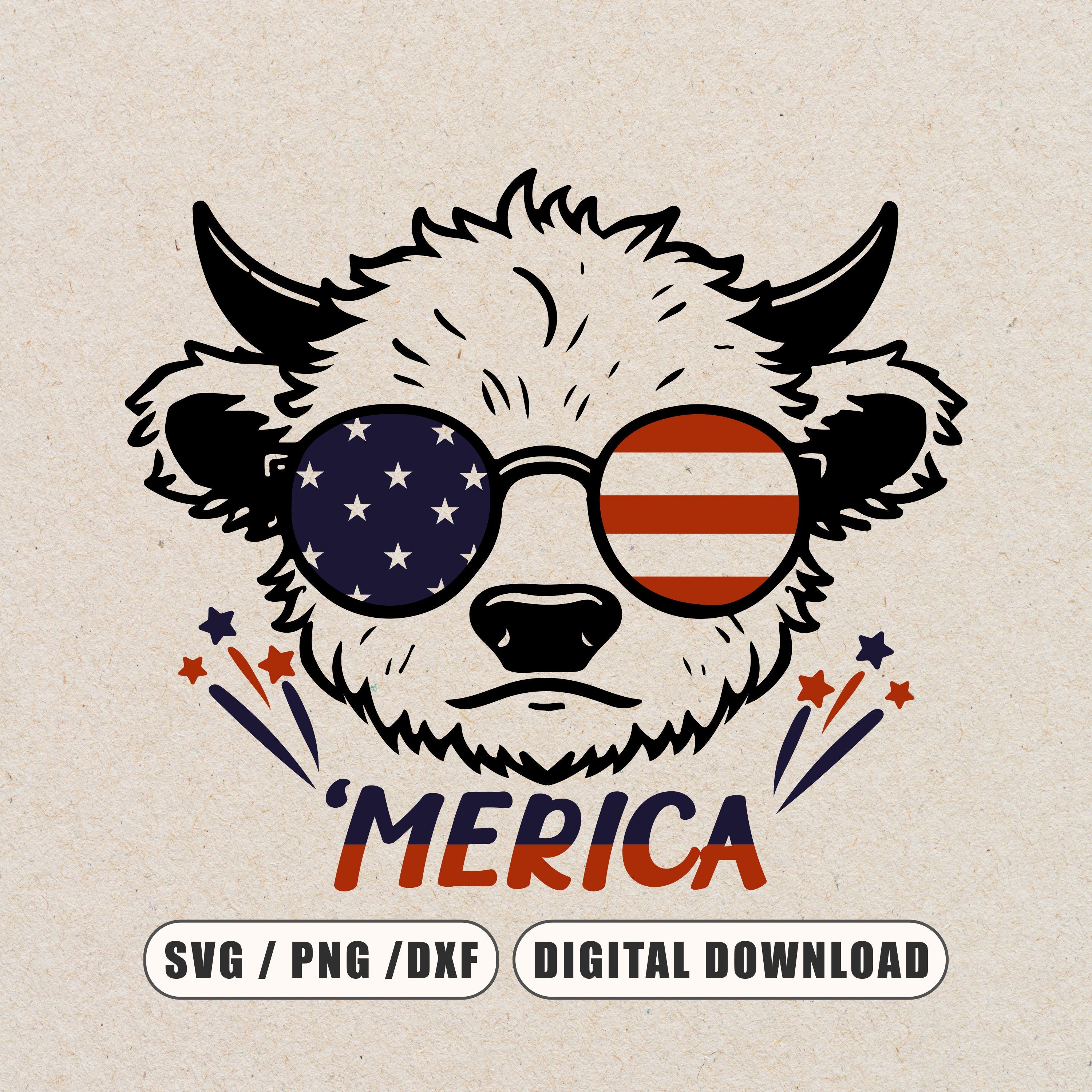 Merica Highland Cow Svg,4th of July SVG, American Flag Sunglasses SVG ...