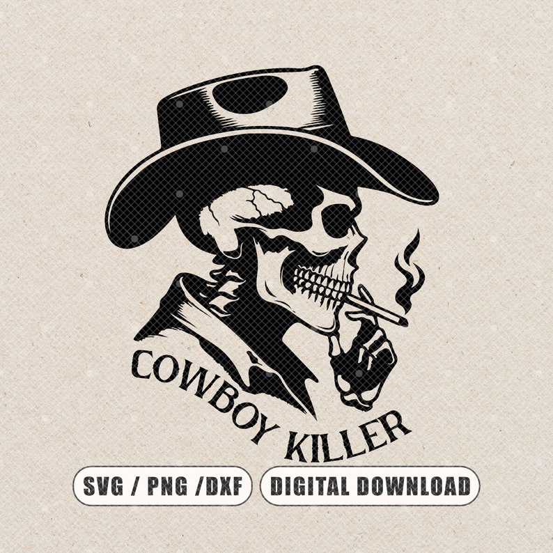 Vintage Cowboy Killer Skull SVG Vintage Western Cowboy Smoking Western ...