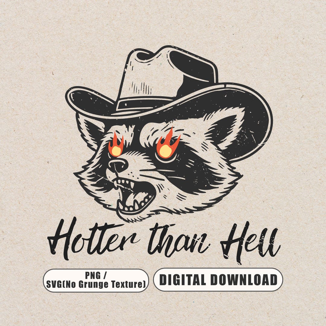 Hotter Than Hell Black Raccoon Cowboy Png Summer Cowboy Funny Raccoon Png Raccoon Summer Retro ...