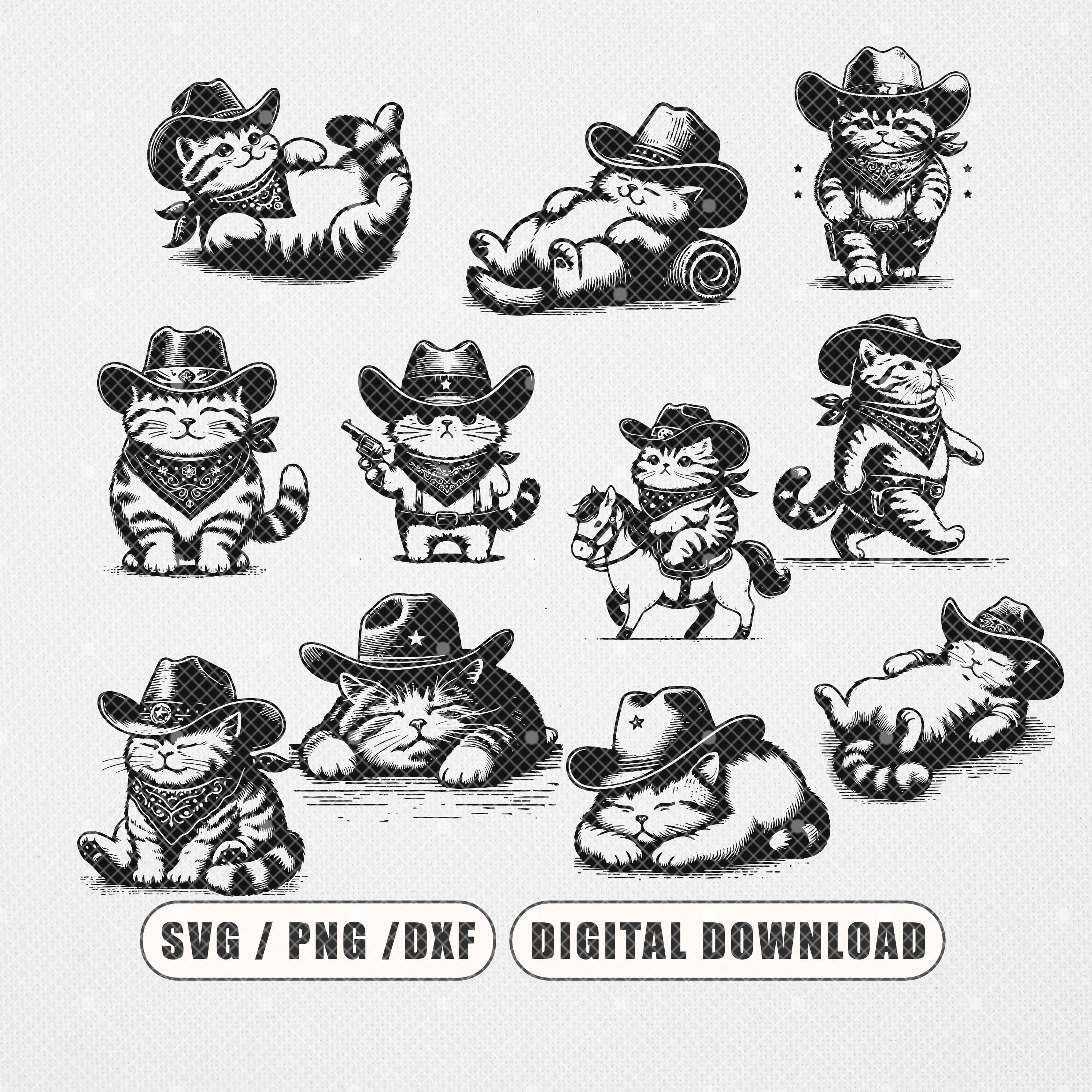 Vintage Cowboy Cat,retro Cowboy Cat Svg,western Silhouette Sleepy Kitty ...