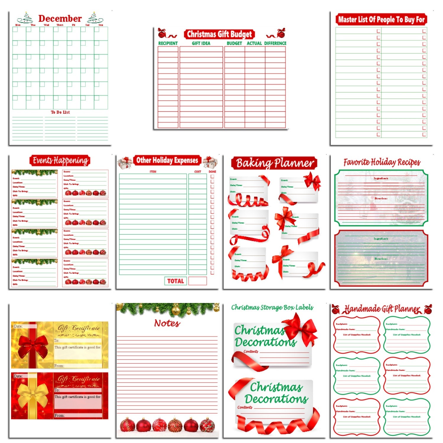 Christmas Planner Printable Holiday Planner Gift Budget - Etsy