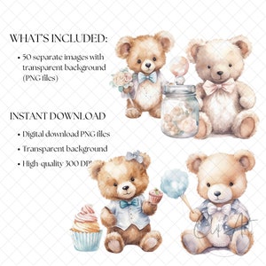 Watercolor Teddy Bear Clip Art Sweet Baby Shower Graphics Nursery Wall ...