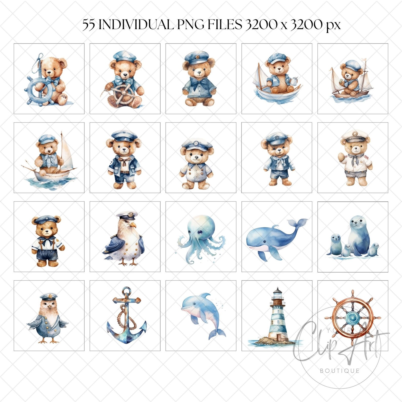 Cute Sailor Teddy Bear Clipart Nautical Nursery Decor Ocean Theme Baby ...