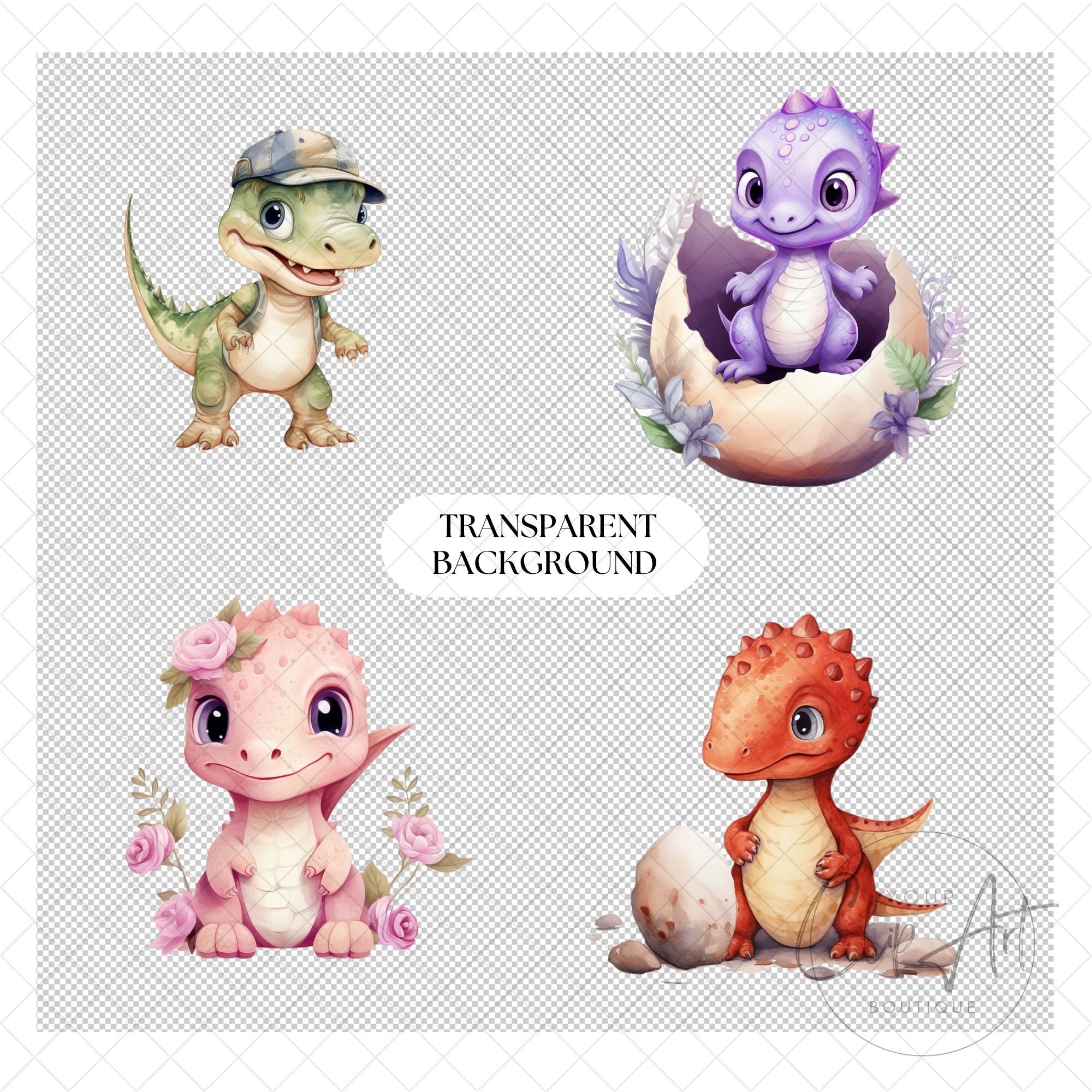 Watercolor Cute Dino Clipart Bundle, 35 Baby Nursery Decor ...