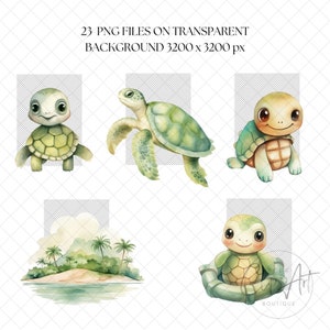 Watercolor Sea Turtle Clipart Cute Baby Turtle Nursery Wall Decor Ocean ...