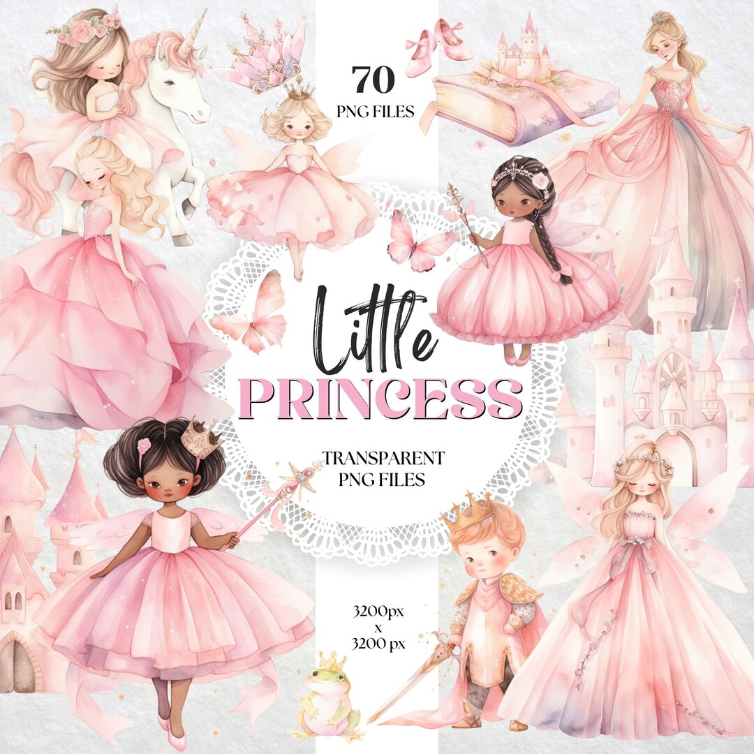 Fairytale Watercolor Princess Clipart Little Princess Ornaments Pink ...
