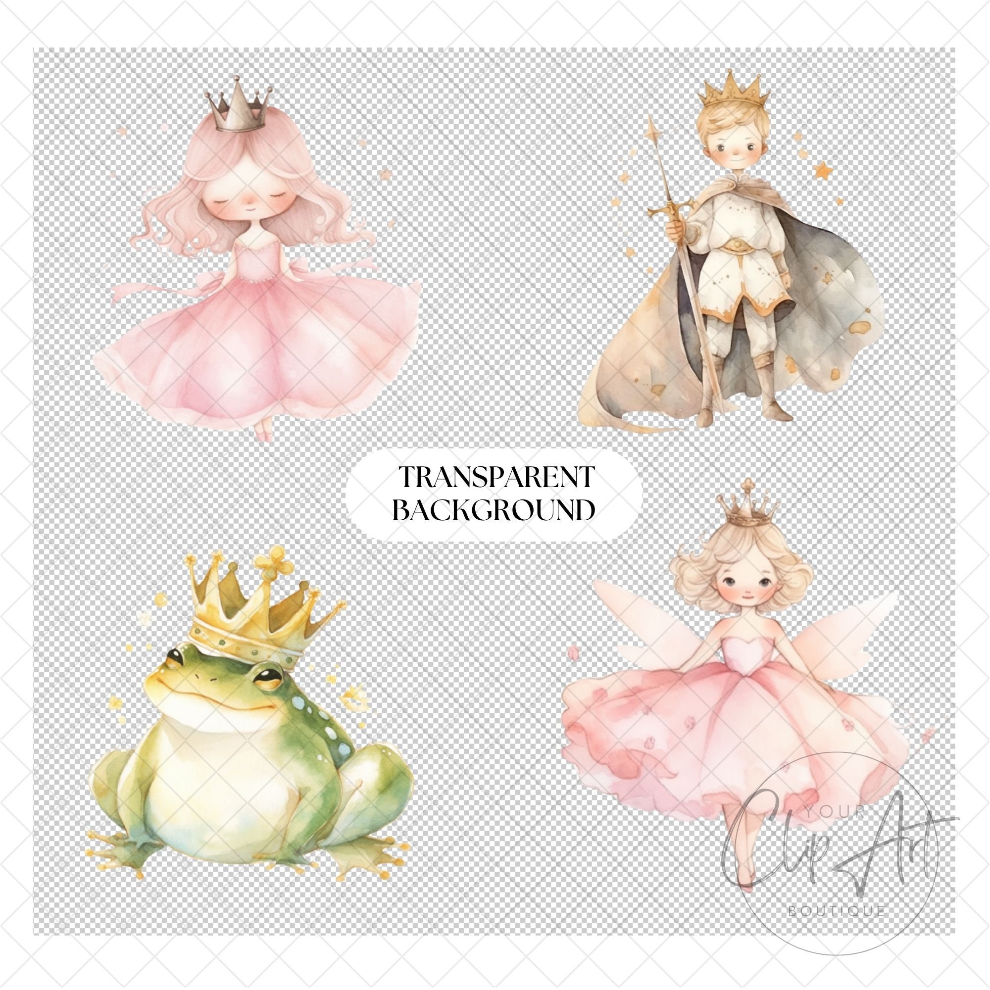 Fairytale Watercolor Princess Clipart Little Princess Ornaments Pink ...