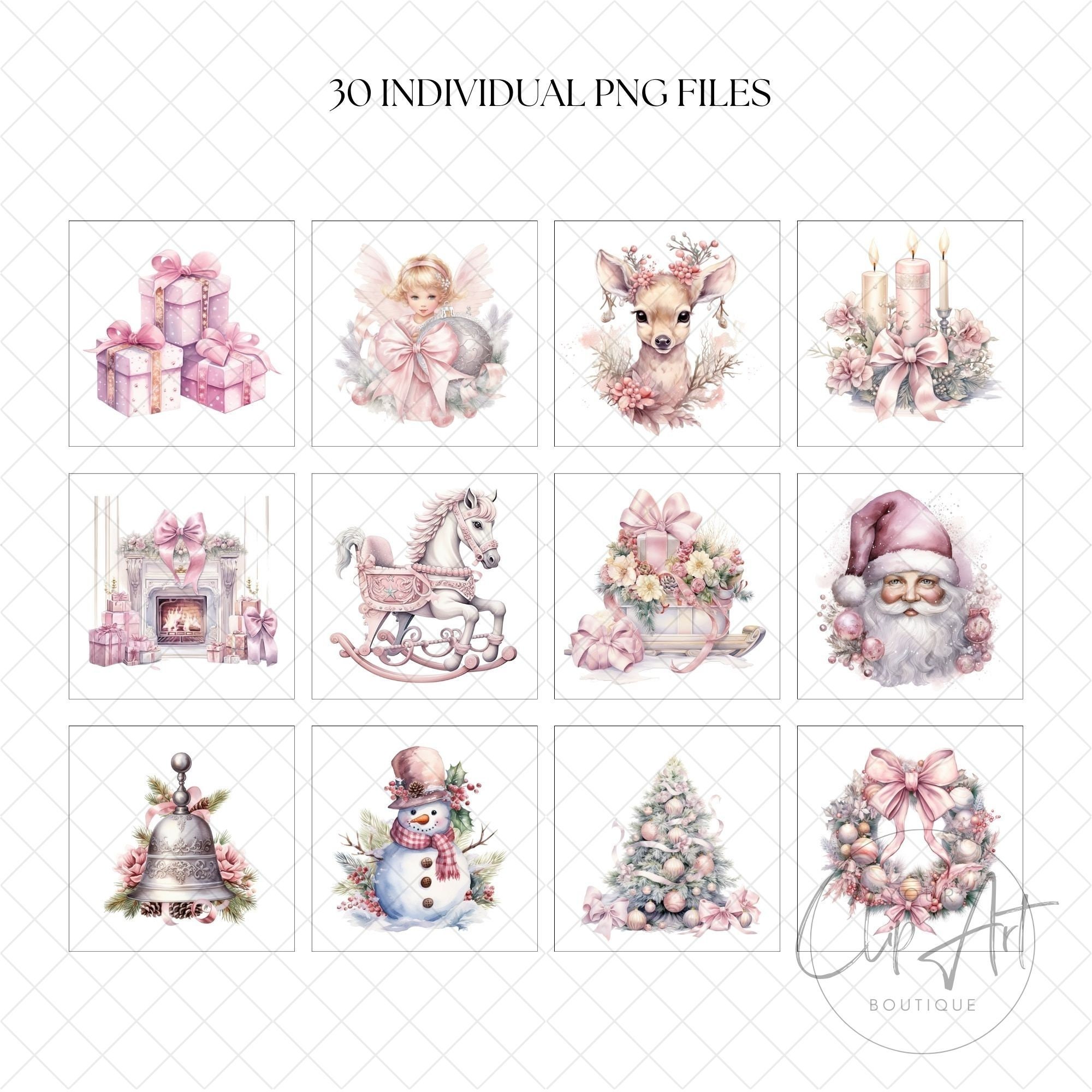 Exquisite Pink Christmas Wonderland PNG Clipart Bundle Festive Holiday ...