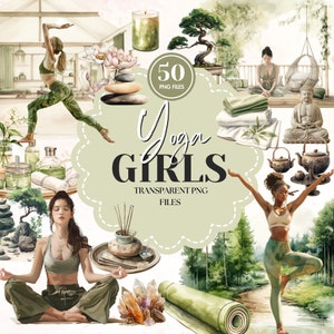 Watercolor Yoga Girls Clipart Set Meditation, Fitness and Self Care ...