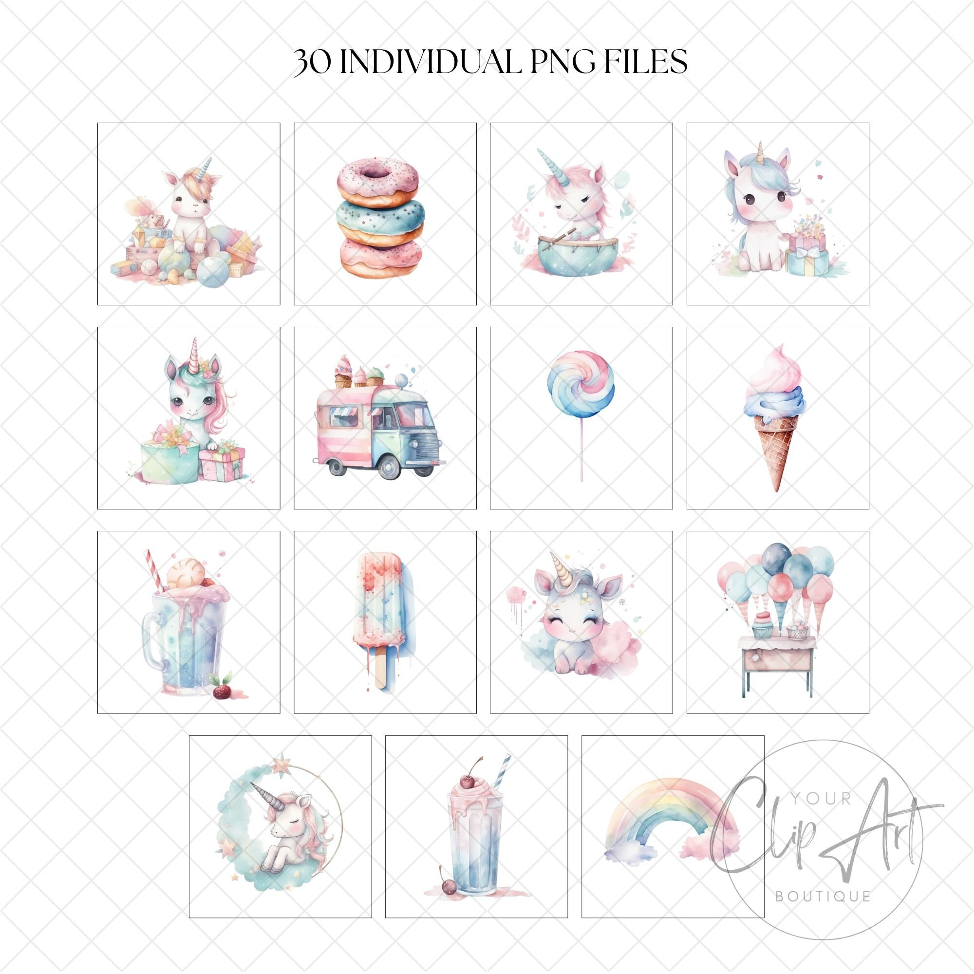Adorable Watercolor Unicorn Clipart Bundle 30 Baby Nursery ...