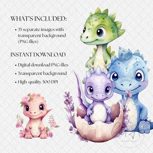 Watercolor Cute Dino Clipart Bundle, 35 Baby Nursery Decor ...
