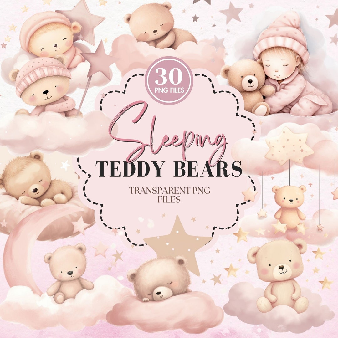 Adorable Pink Baby Bears Clipart Set Nursery Decor Newborn Wall Art ...
