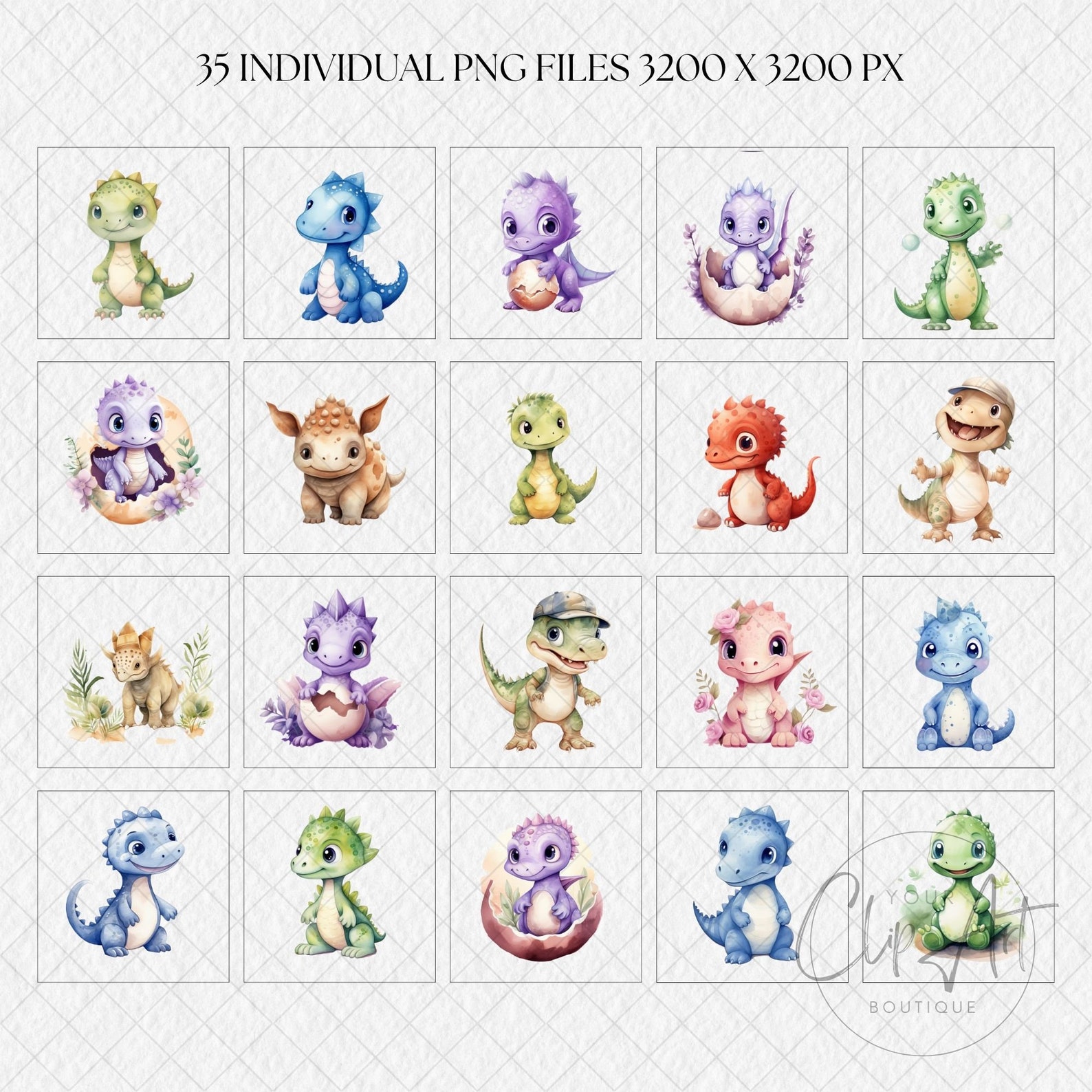 Watercolor Cute Dino Clipart Bundle, 35 Baby Nursery Decor ...