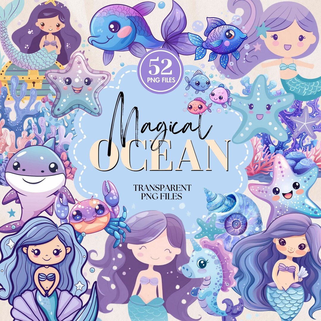 Whimsical Little Mermaid Sea Life Nursery Wall Art Decor Cute Mermaid ...