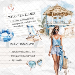 Cute Summer Girl Bundle Clipart Watercolor Ocean Lover Illustrations ...
