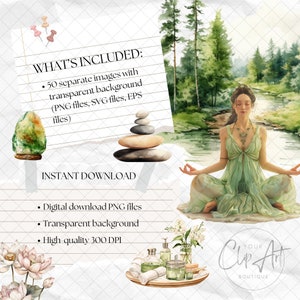 Watercolor Yoga Girls Clipart Set Meditation, Fitness and Self Care ...