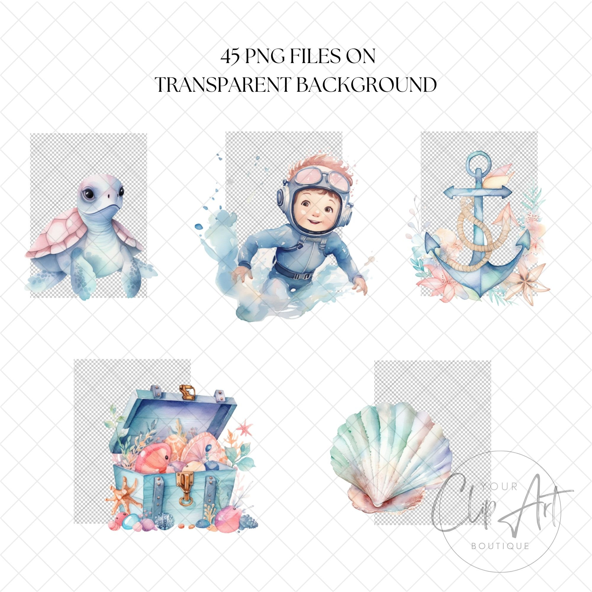 Ocean Animals Watercolor Clipart Set Under the Sea Nursery Decor Bundle ...