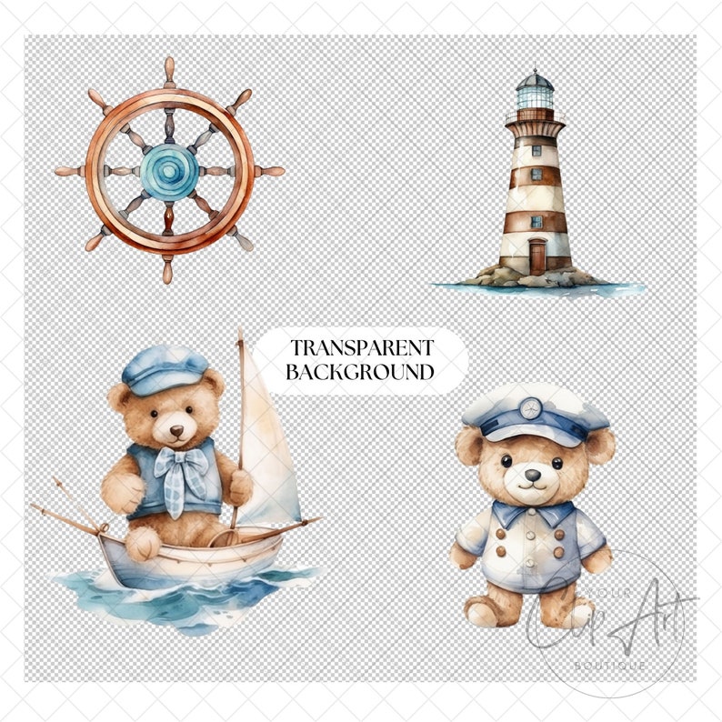 Cute Sailor Teddy Bear Clipart Nautical Nursery Decor Ocean Theme Baby ...