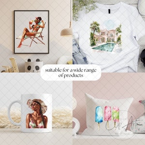 Cute Girls Pool Party Clipart Watercolor Summer Graphics PNG Cocktail ...