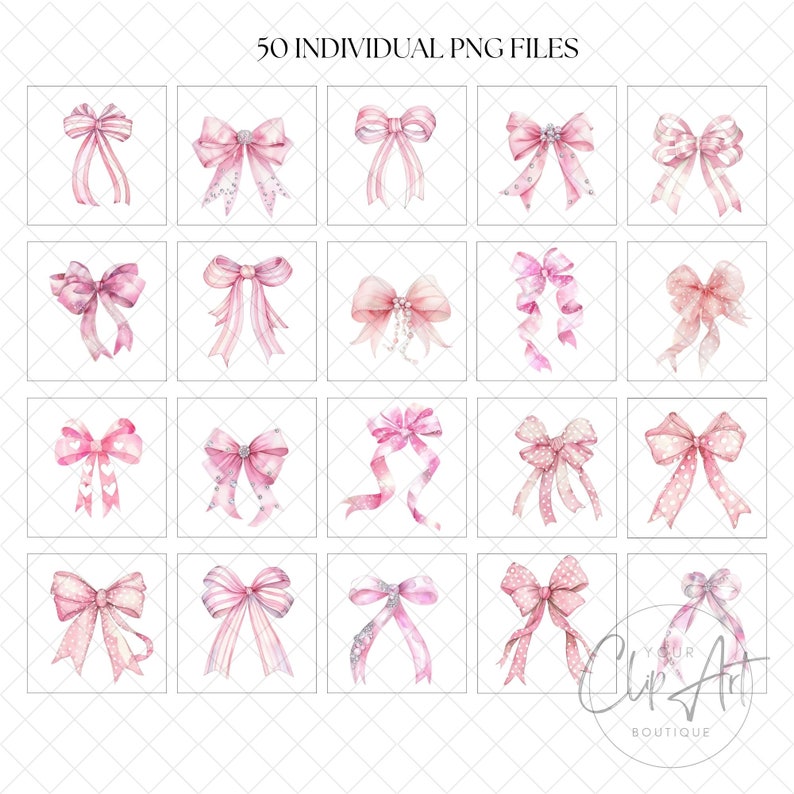 Pastel Pink Bow Clipart Collection Watercolor Ribbon Illustrations Silk ...