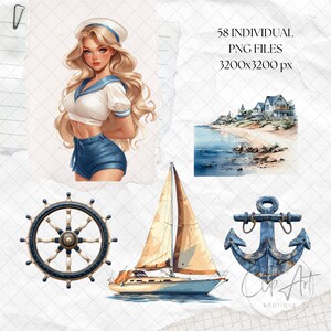 Watercolor Classy Beach Girl Clipart Nautical Decor Vacation Graphics ...