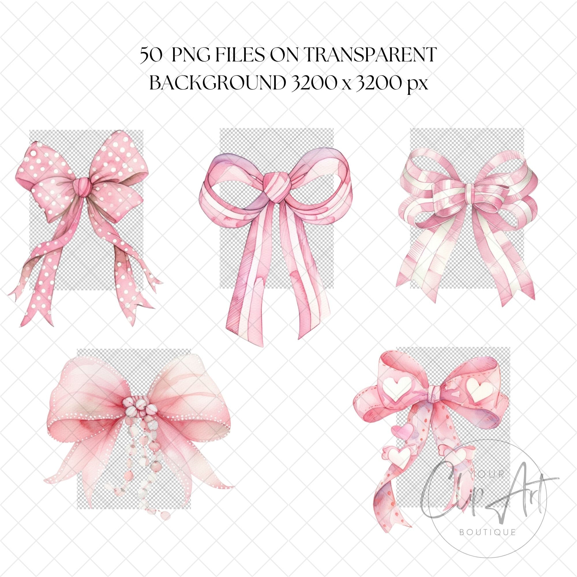 Pastel Pink Bow Clipart Collection Watercolor Ribbon Illustrations Silk ...