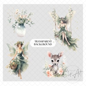Magical Green Fairies Clipart Woodland Theme Graphics Printable Junk ...