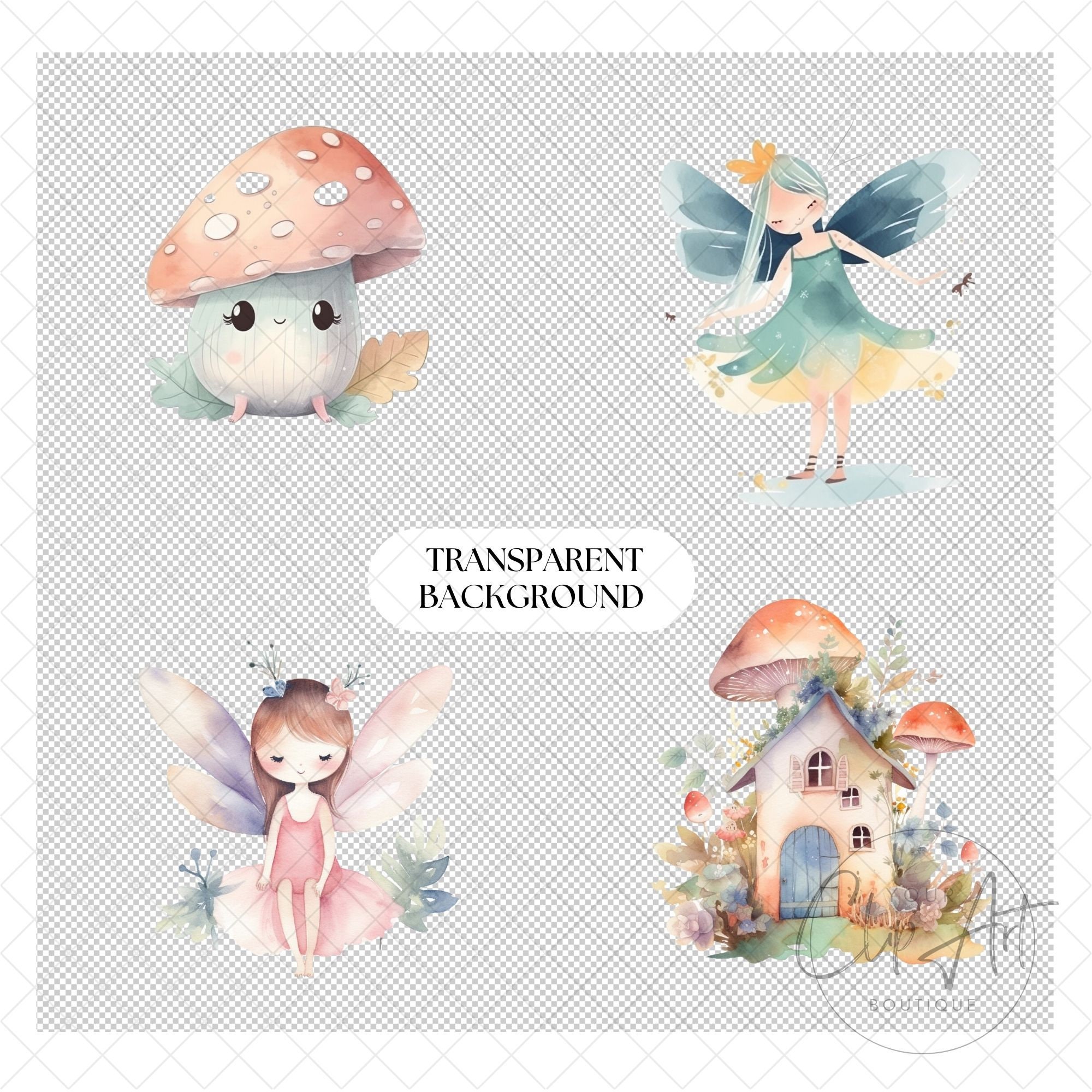 Adorable jardín de hadas acuarela Clip Art jardín encantado, imágenes ...