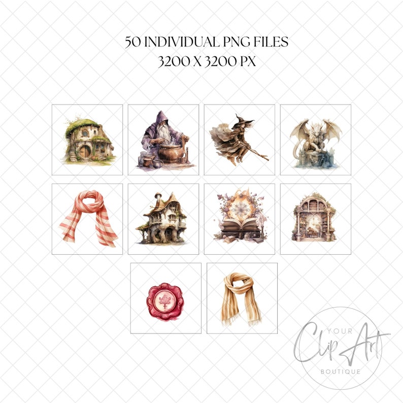 Wizards School Watercolor Clipart Bundle 50 Magical Academy ...