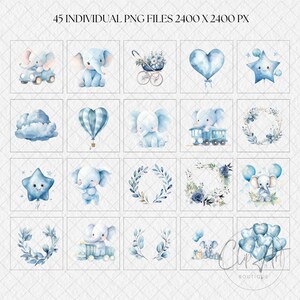 Cute Blue Elephant Watercolor Clipart, Baby Shower Graphics PNG, Baby ...