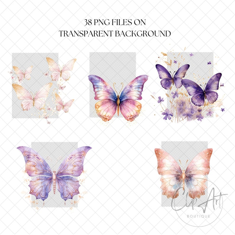 Watercolor Butterfly Clipart Golden Wing Illustrations Pink Floral ...