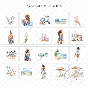 Cute Summer Girl Bundle Clipart Watercolor Ocean Lover Illustrations ...