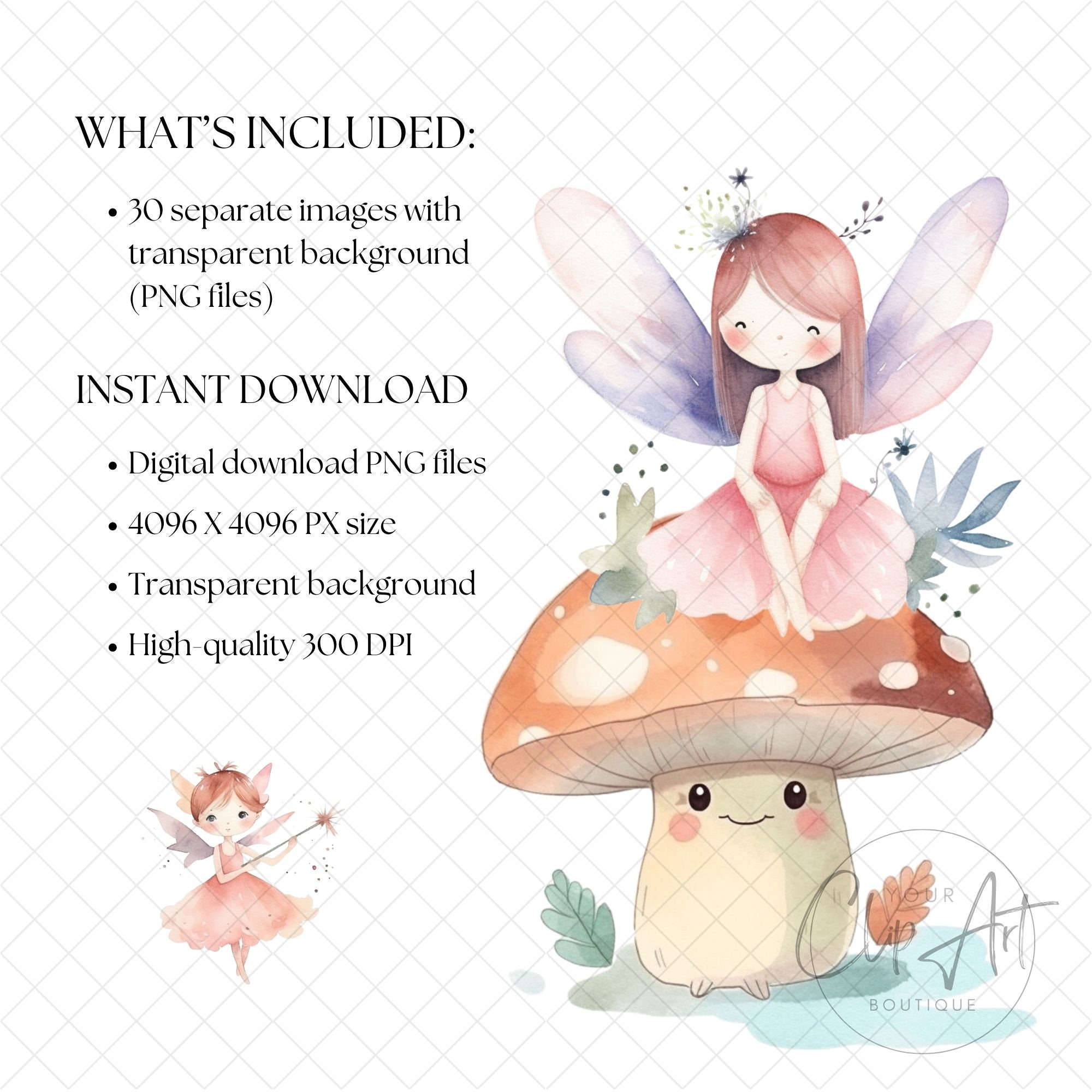 Adorable jardín de hadas acuarela Clip Art jardín encantado, imágenes ...