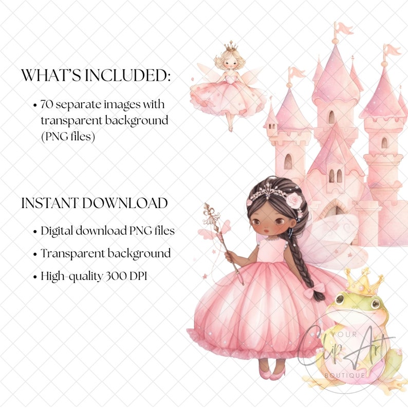 Fairytale Watercolor Princess Clipart Little Princess Ornaments Pink ...