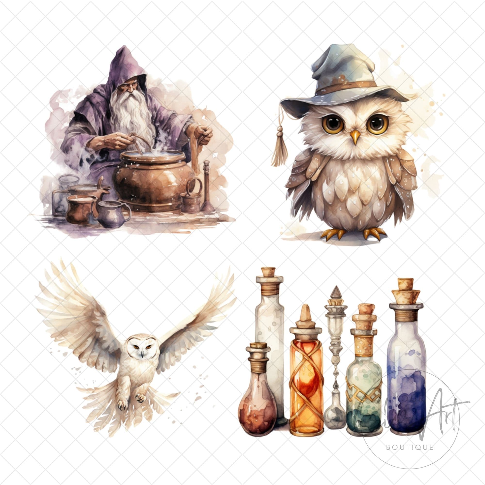 Wizards School Watercolor Clipart Bundle 50 Magical Academy ...