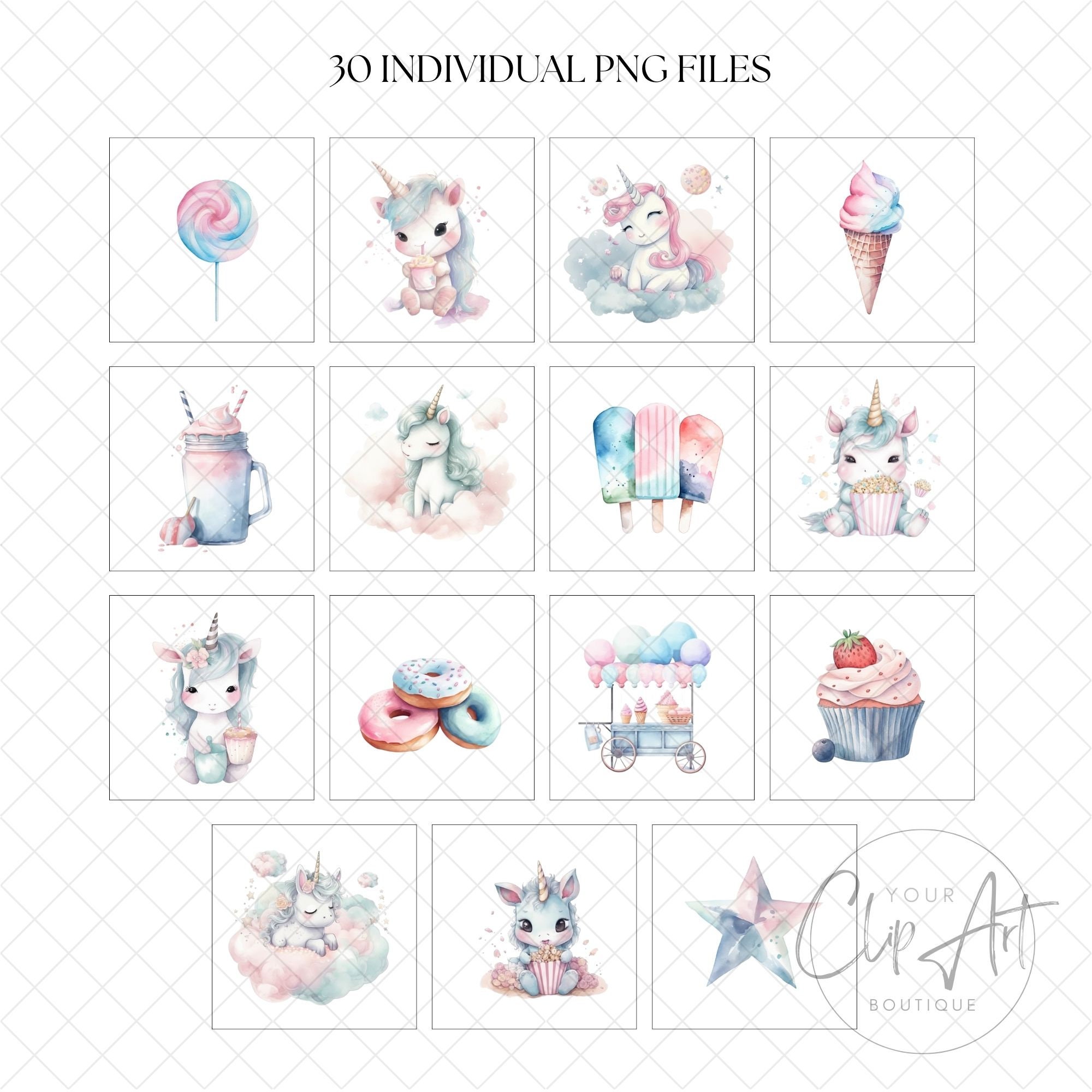 Adorable Watercolor Unicorn Clipart Bundle 30 Baby Nursery ...