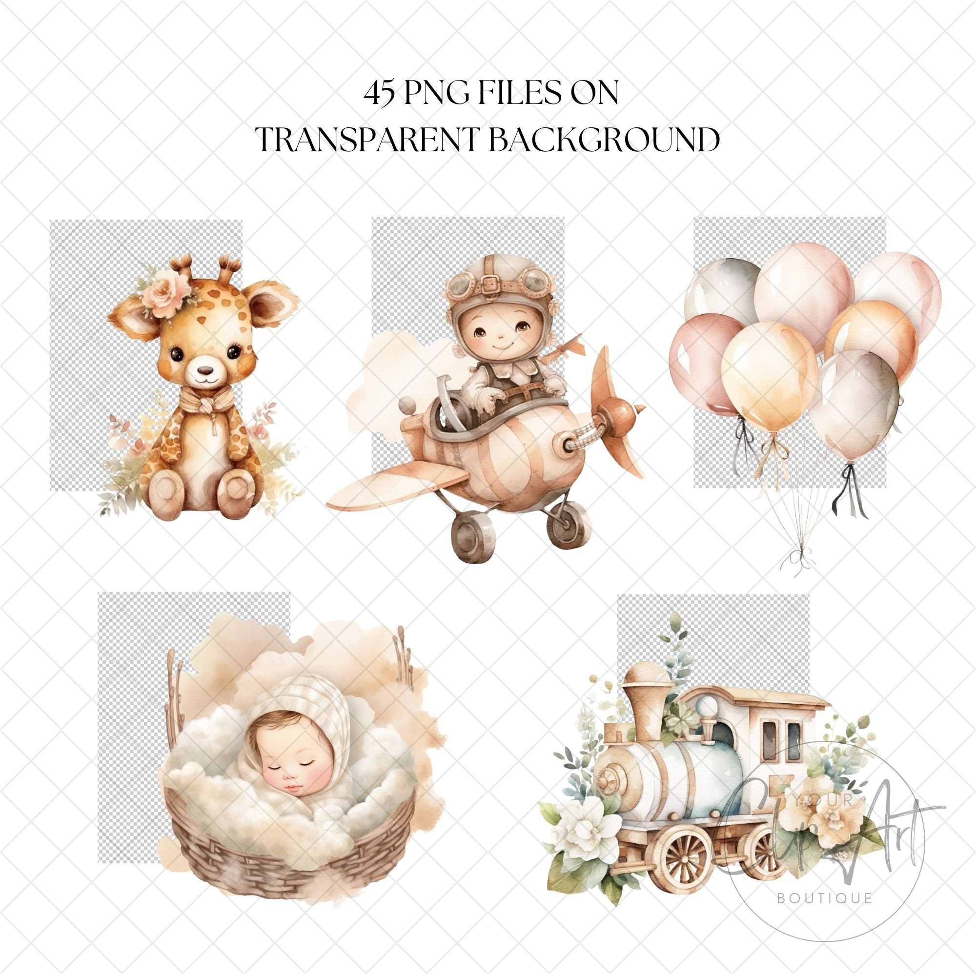 Sweet Boho Baby Shower Clipart Watercolor Clipart Nursery - Etsy