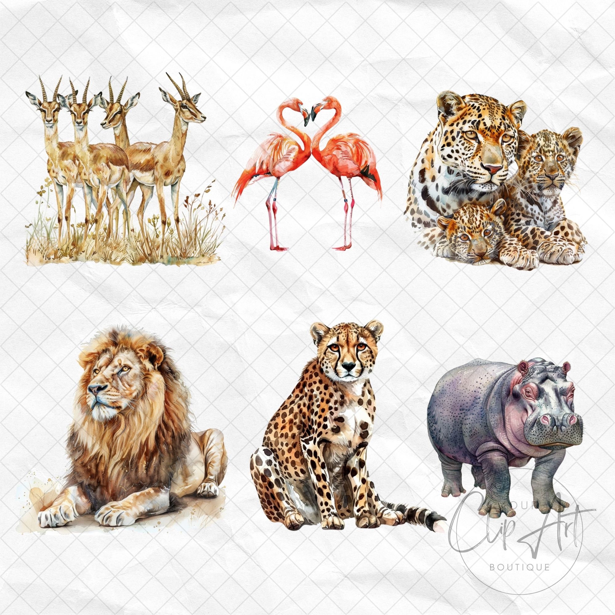 Safari Animals Clipart Bundle Watercolor Jungle Family PNG Home Decor ...