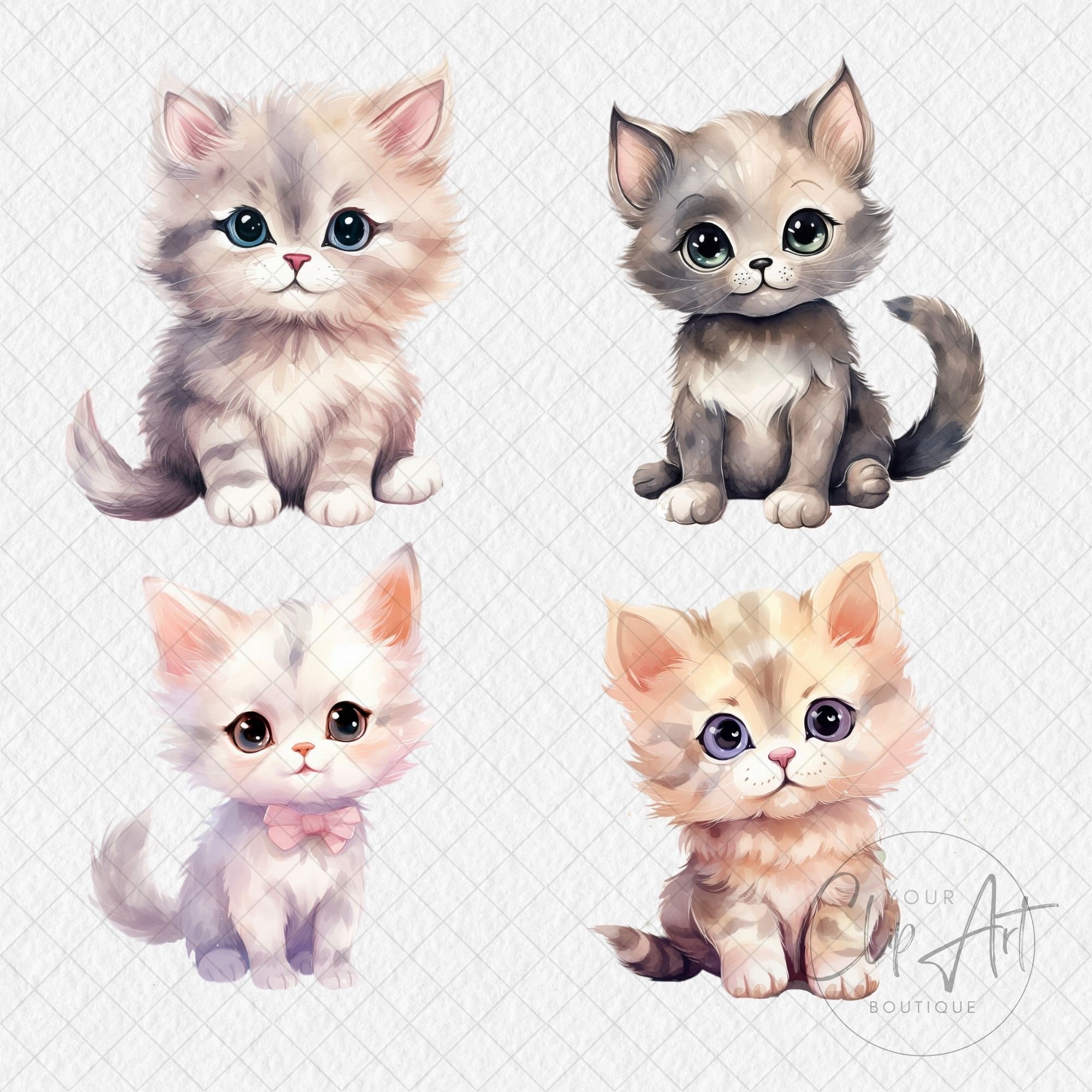 Adorable Kitten Watercolor Clipart Bundle,34 Cute Cats PNG Images, High ...