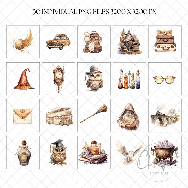 Wizards School Watercolor Clipart Bundle 50 Magical Academy ...