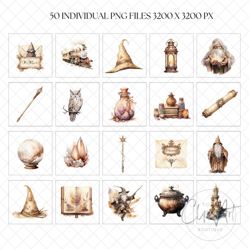 Wizards School Watercolor Clipart Bundle 50 Magical Academy ...